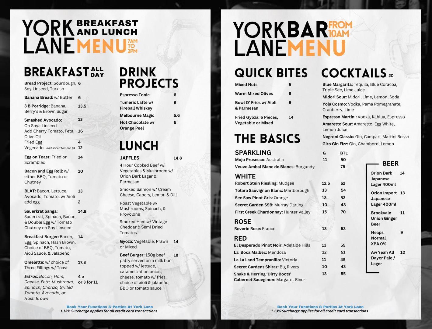 MENU – York Lane Cafe Bar